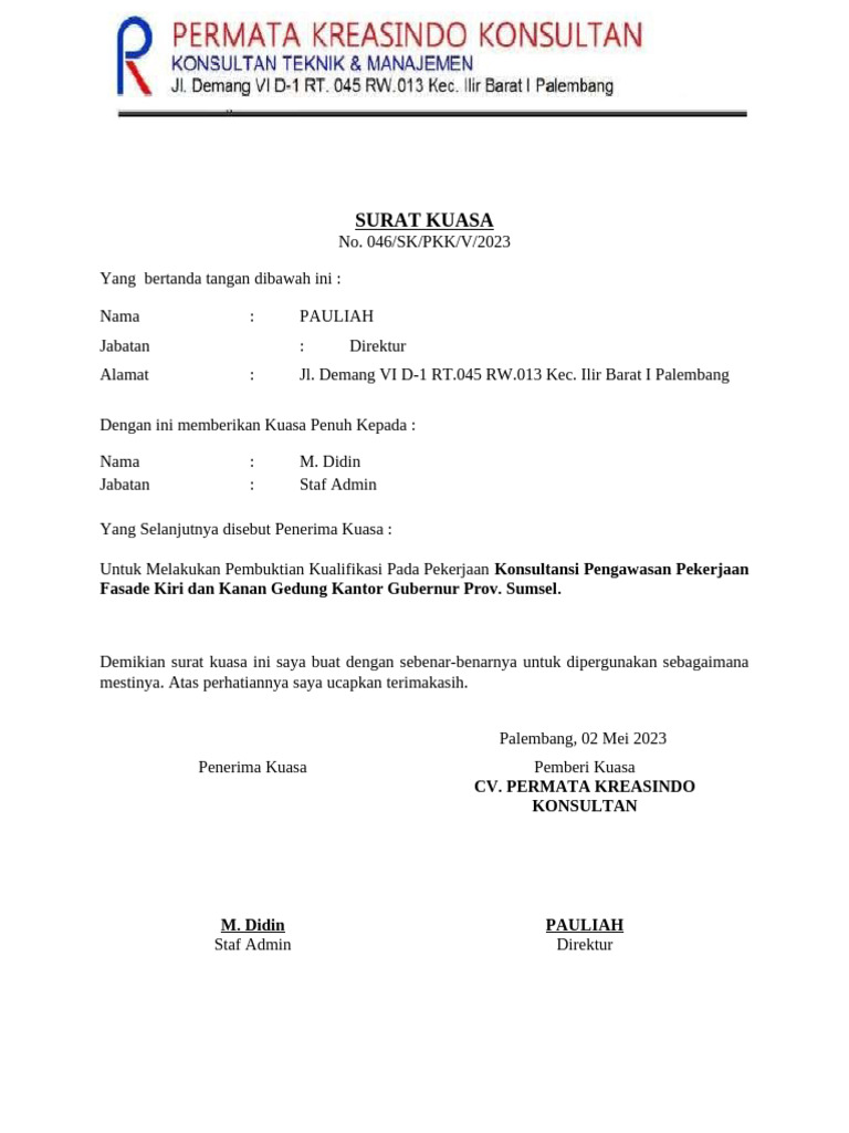Surat Kuasa Permata Kreasindo | PDF