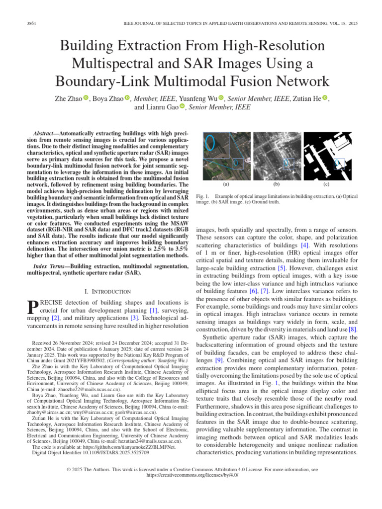 Building Extraction From High-Resolution Multispectral and SAR Images Using a Boundary-Link ...