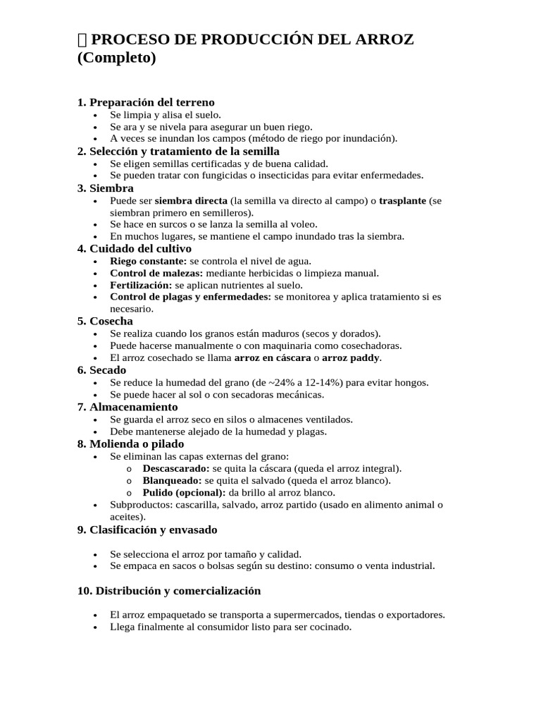 Proceso de Producción del Arroz | PDF