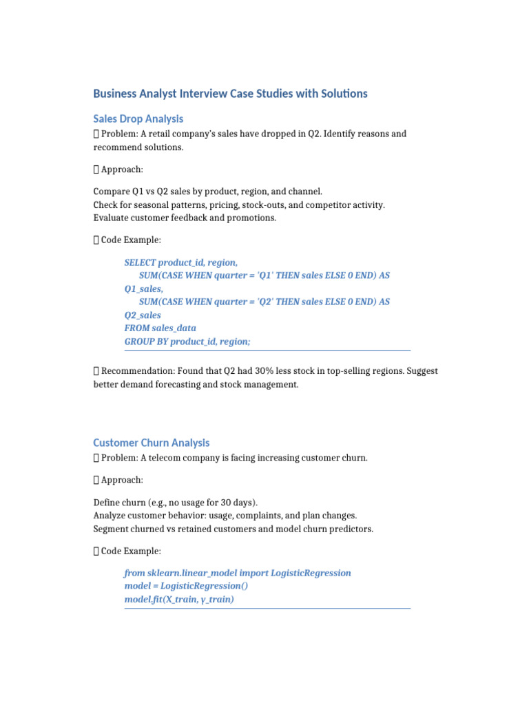 Business Analyst Case Studies and Solutions | PDF | Performance ...
