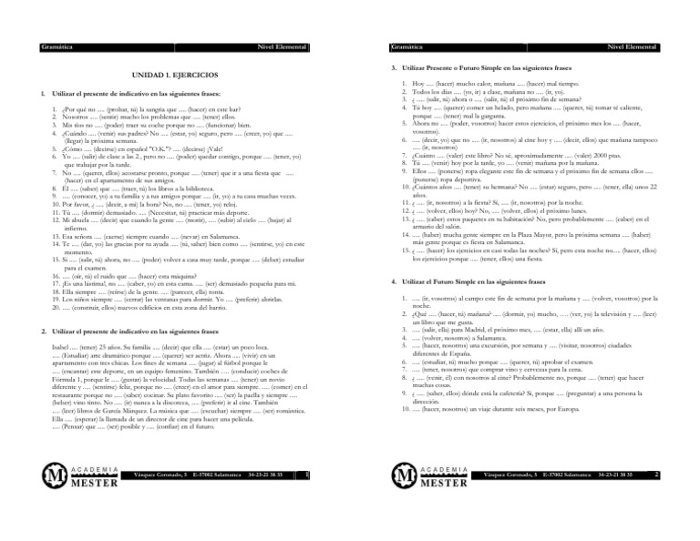 Ejercicios de Gramática en Presente y Futuro | PDF