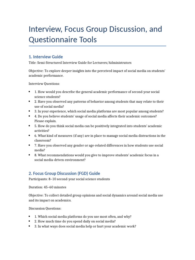 Interview FGD Questionnaire Tools | PDF | Focus Group | Social Psychology