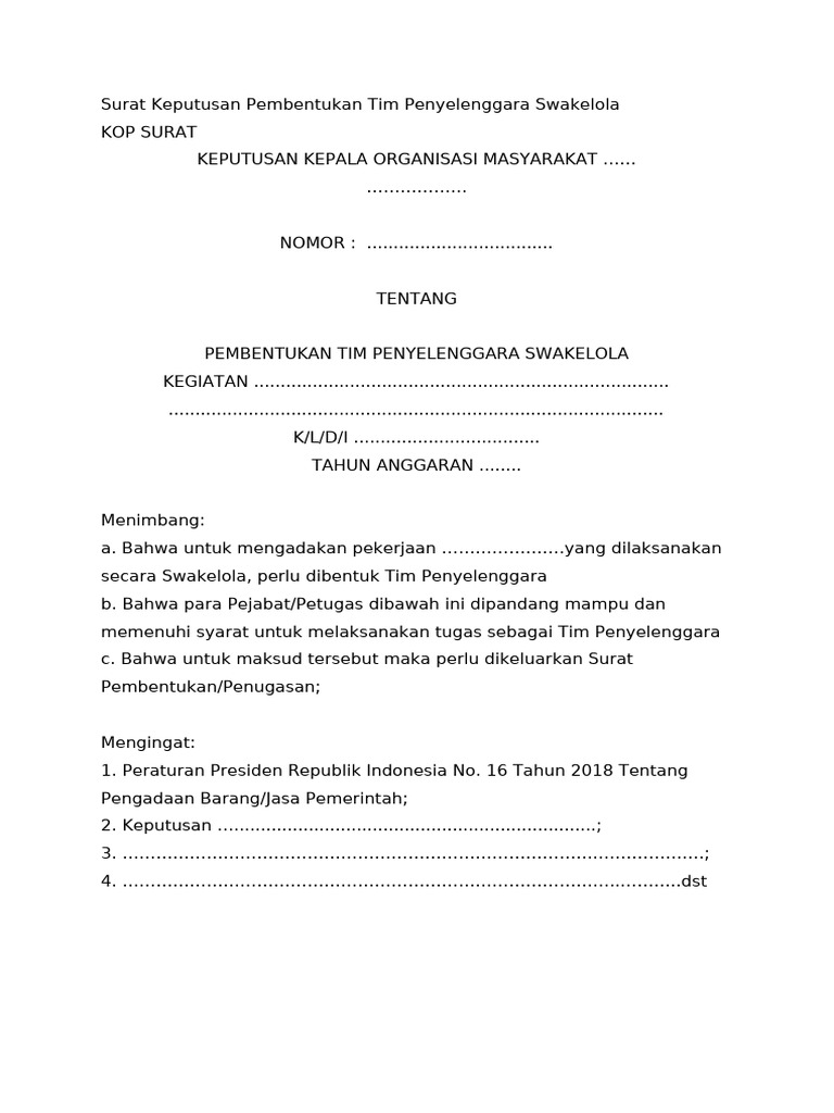 SK Pembentukan Tim Swakelola 2025 | PDF