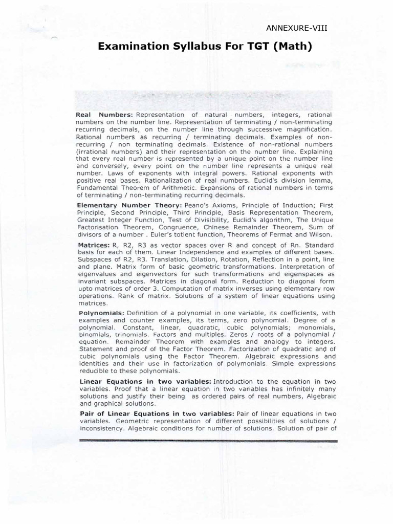 OAVS TGT Maths Syllabus 2024 | PDF | Polynomial | Factorization