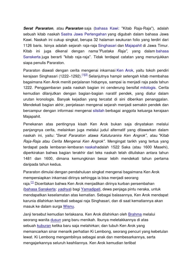 Sejarah Ken Arok dalam Serat Pararaton | PDF