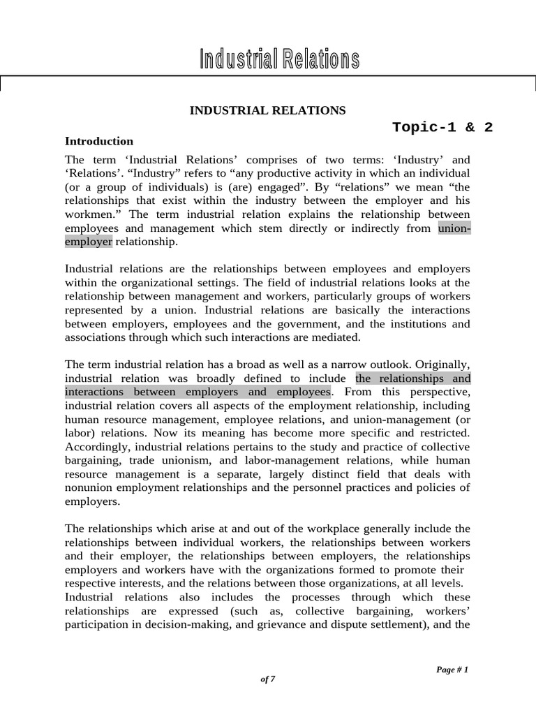 Understanding Industrial Relations Dynamics | PDF | Employment | Strike ...