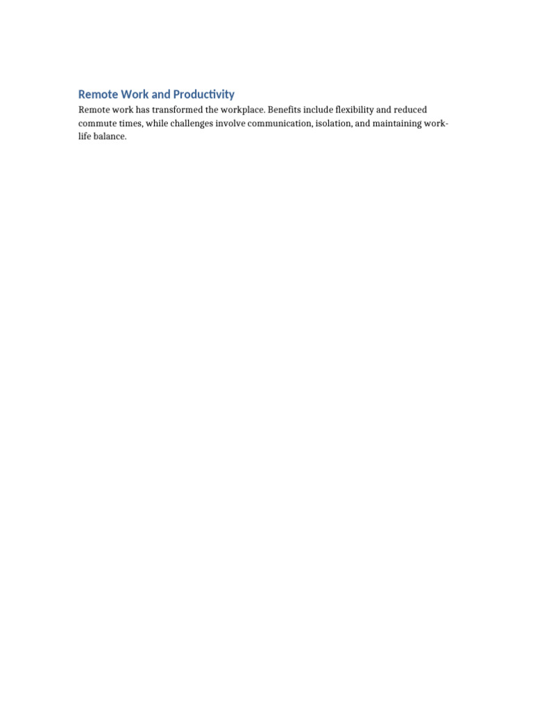 Remote Work and Productivity | PDF