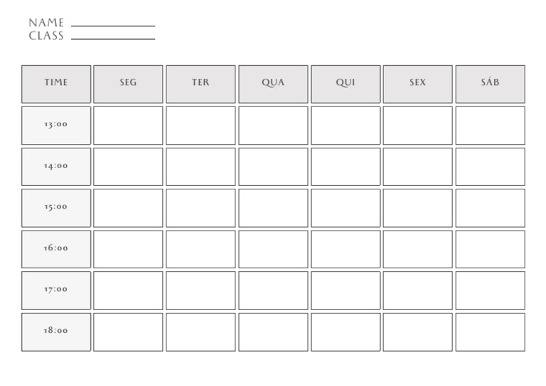 White Grey Minimalist Simple Weekly Class Schedule | PDF