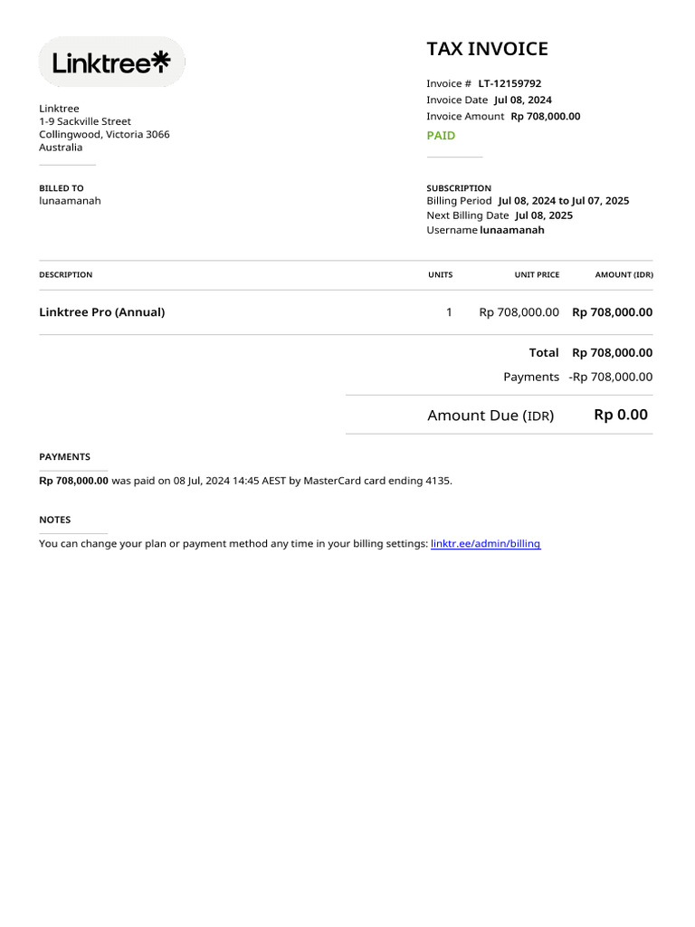 Linktree Invoice AzqOk3UqyYdSg2nx0 | PDF