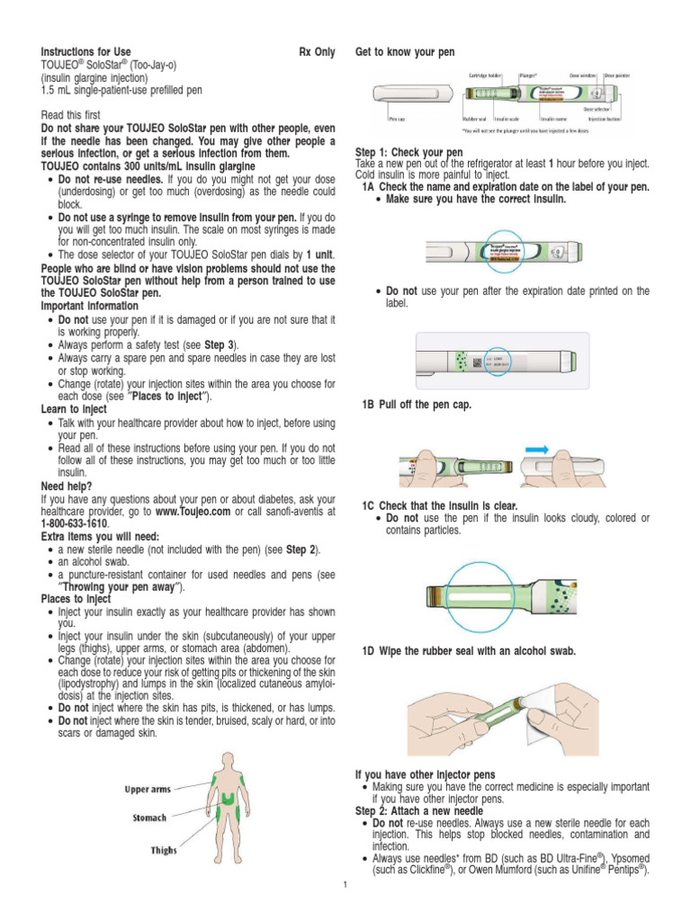 Toujeo SoloStar Instructions for Use | PDF | Injection (Medicine)