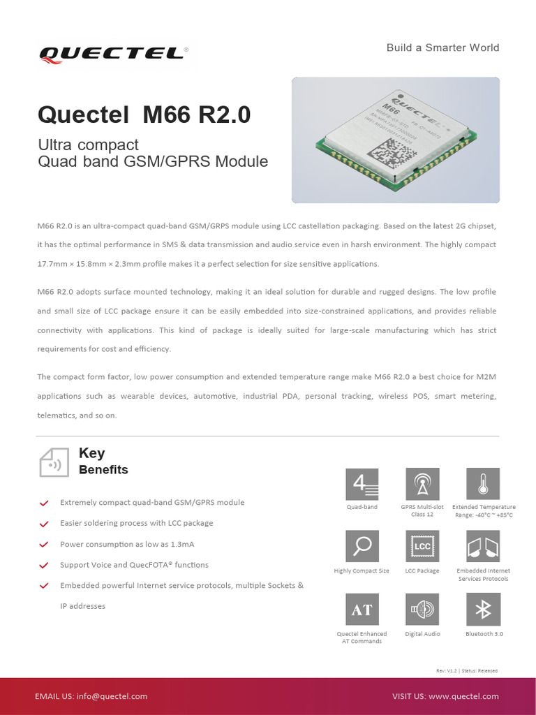 Quectel M66 R2.0 GSM Specification V1.2 | PDF | Gsm | Embedded System