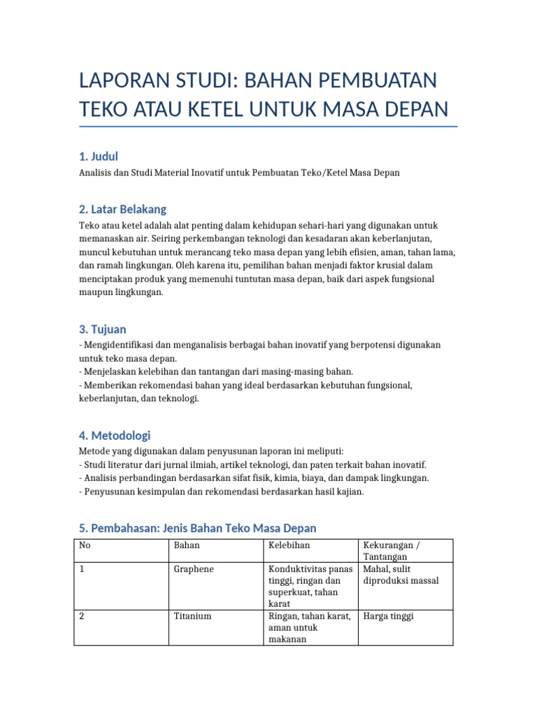 Laporan Bahan Teko Masa Depan | PDF