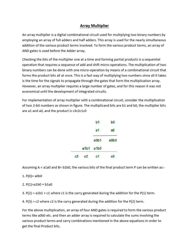 Array Multiplier Self Notes Pdf Computer Engineering Computer