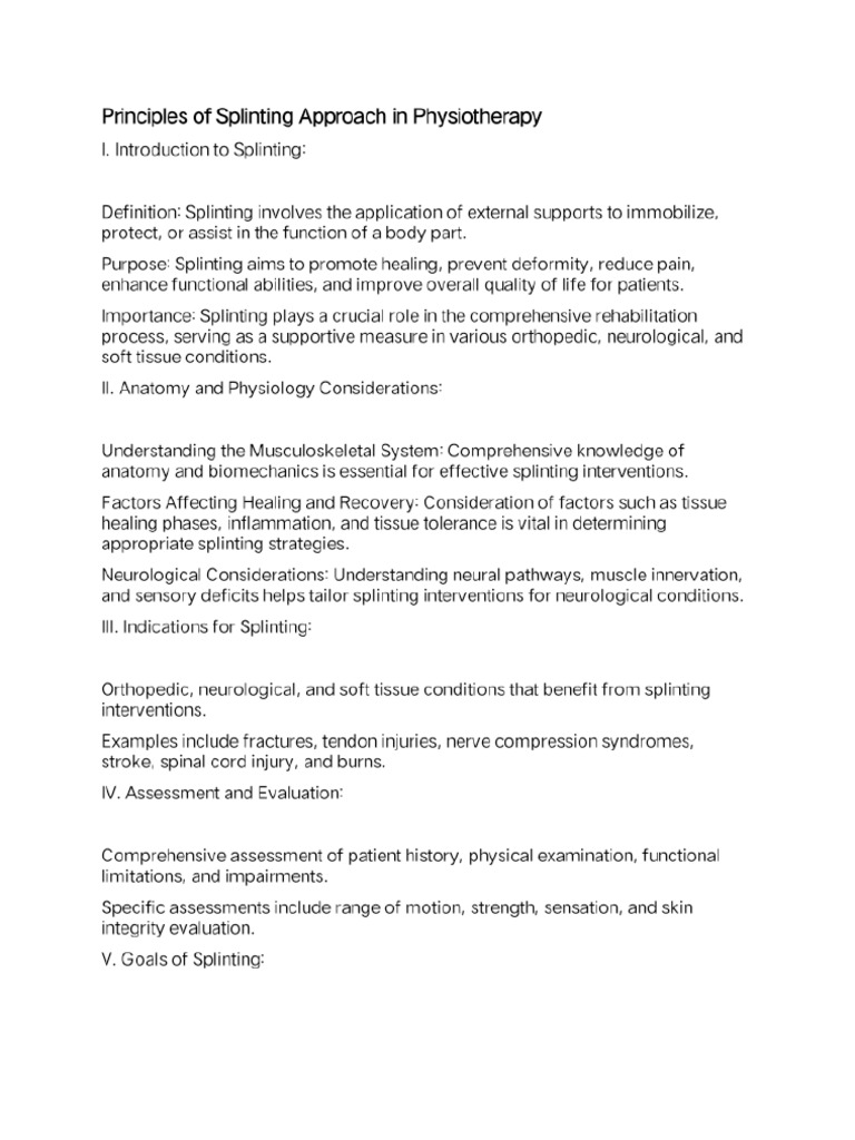 Principles of Splinting Approach in Physiotherapy | PDF