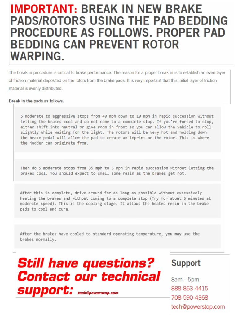 Powerstop Brake Pads Break-In Procedure | PDF