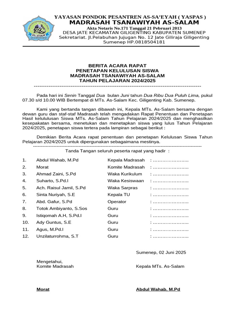 Berita Acara + Daftar Hadir | PDF