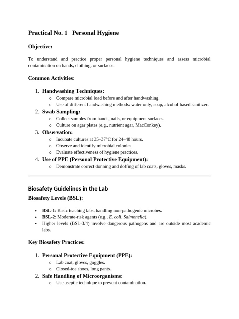 Lab and Biosafety Practicals | PDF | Personal Protective Equipment | Sterilization (Microbiology)