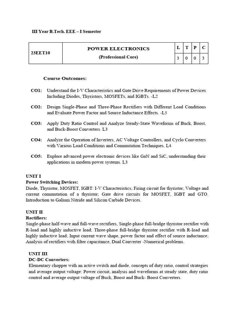 Power Electronics Syllabus | PDF | Power Electronics | Power Inverter