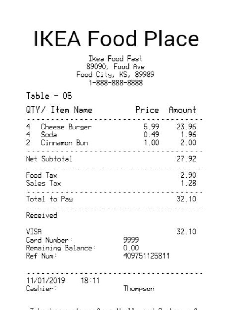 Ikea Food Receipt | PDF
