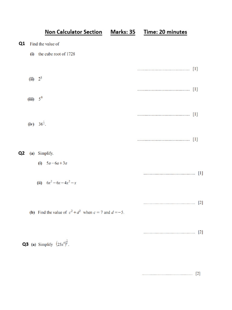 Revision Worksheet 1 - Non Calculator | PDF
