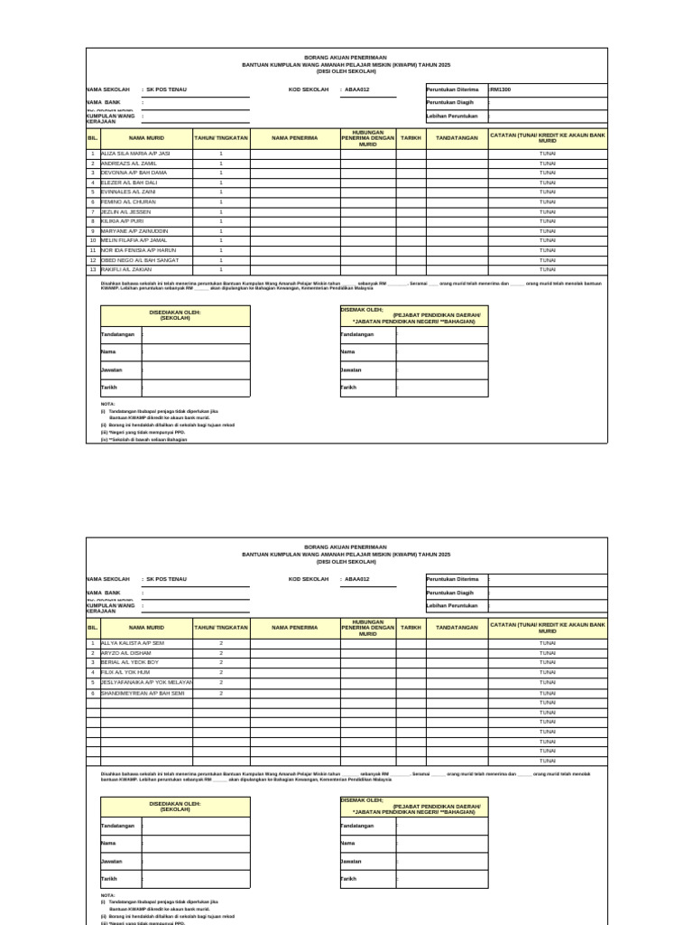 t1 Borang Akuan Penerimaan Bap 2025 | PDF