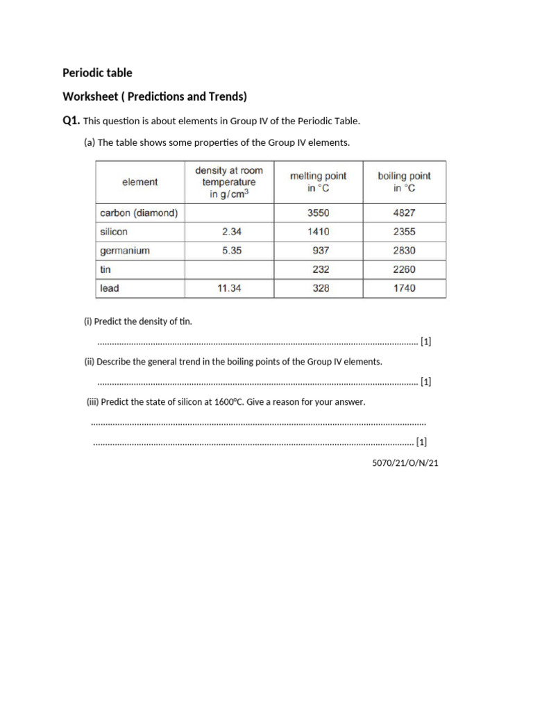 Predicting Trends in Group Elements | PDF | Periodic Table | Metallic ...