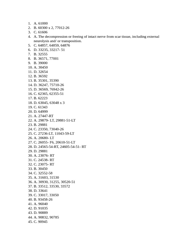 Medical Procedure Codes List | PDF