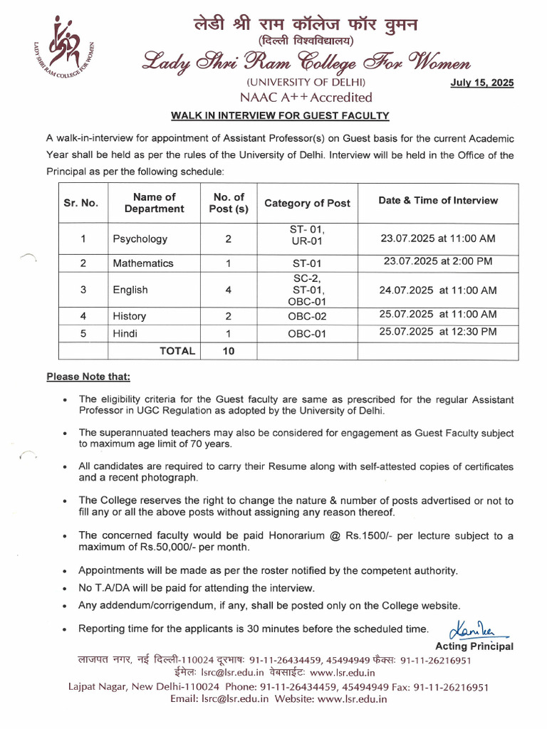 19072025-Walk -Guest faculty- LSR College | PDF