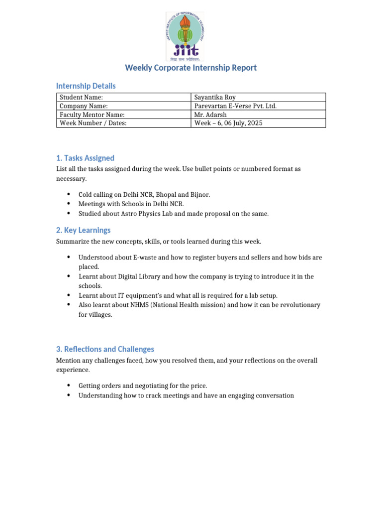 Weekly - Corporate - Internship - Report - 06 July2025 | PDF