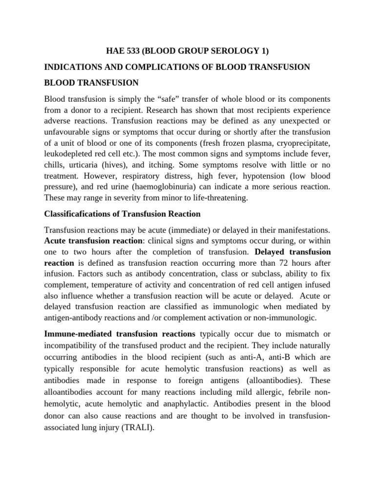 Fever and Blood Transfusion Risks | PDF | Blood Transfusion | Serology