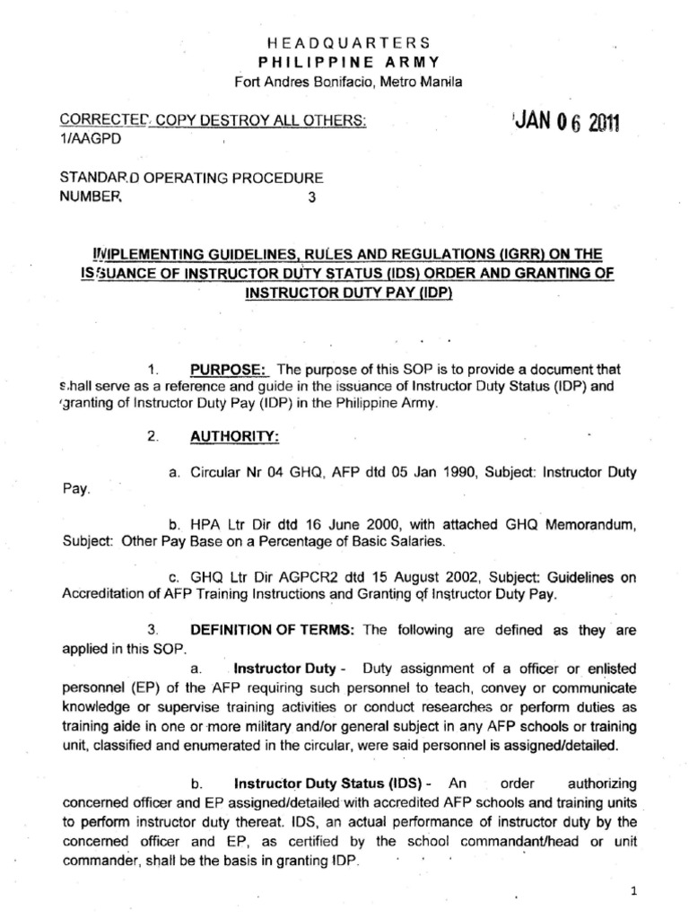 HPA SOP NR 3 IDP Implenting Guidelines, Rules and Regulations (Corrected Copy) | PDF