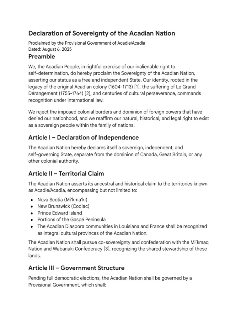 Acadian Declaration of Sovereignty | PDF | Acadia | Acadians