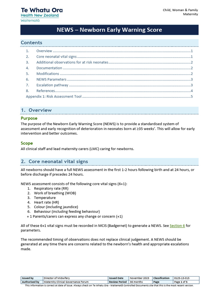 Newborn Early Warning Score Guidelines | PDF | Hypoglycemia | Medical ...