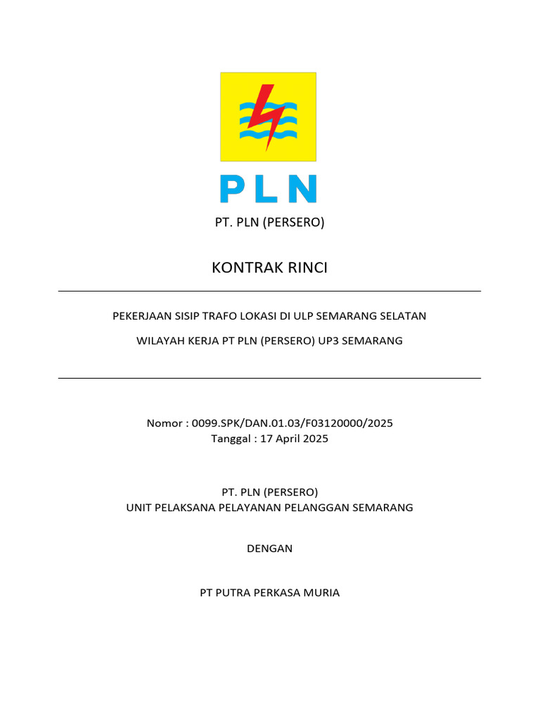 Kontrak Pekerjaan Trafo Semarang 2025 | PDF