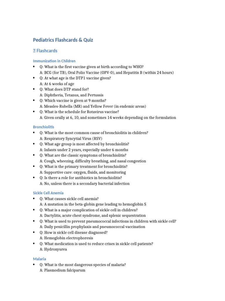 Child Health Study Kit Flashcards Quiz | PDF | Malaria | Anemia