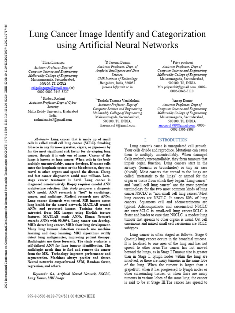 Lung Cancer Image Identify and Categorization Using Artificial Neural ...