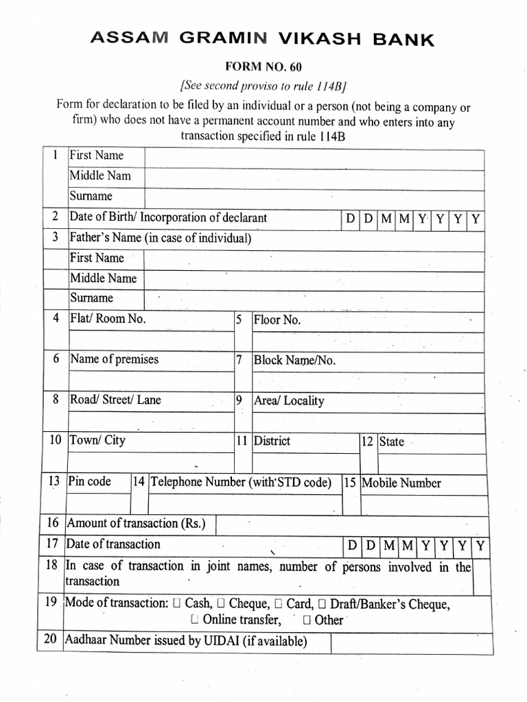 Form 60 for Assam Gramin Vikash Bank | PDF