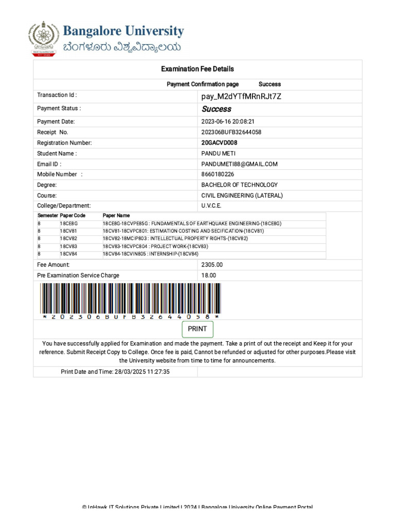 Exam Fees Receipt 3rd | PDF