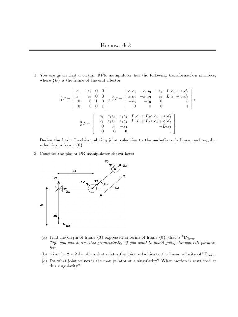 RPR and RRR Manipulator Analysis | PDF | Kinematics | Matrix (Mathematics)