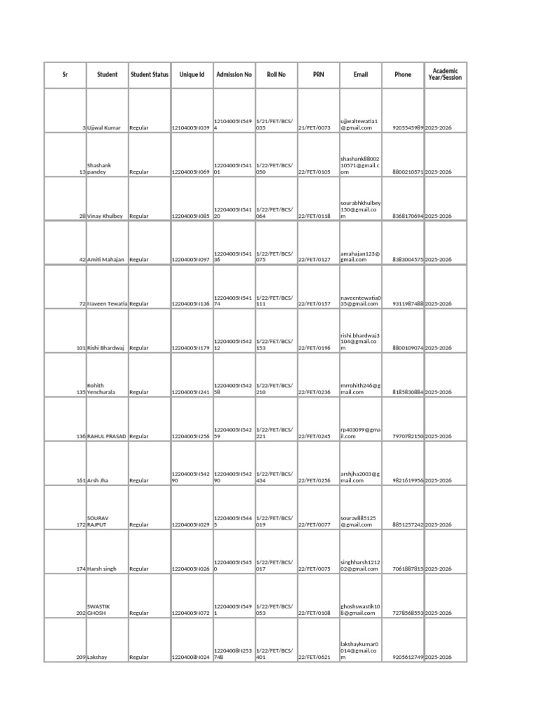 Student Admission Records 2025-2026 | PDF | Engineering | Career And ...