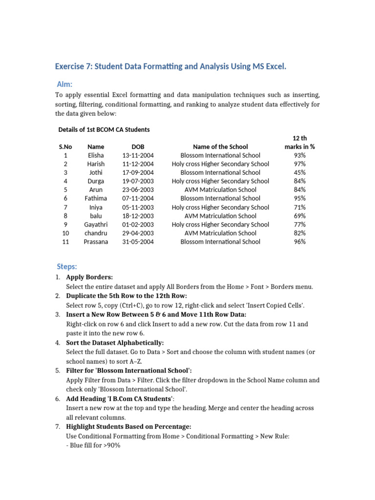 Exercise 7 & 8 - Excel - Formatting - Exercise | PDF | Microsoft Excel