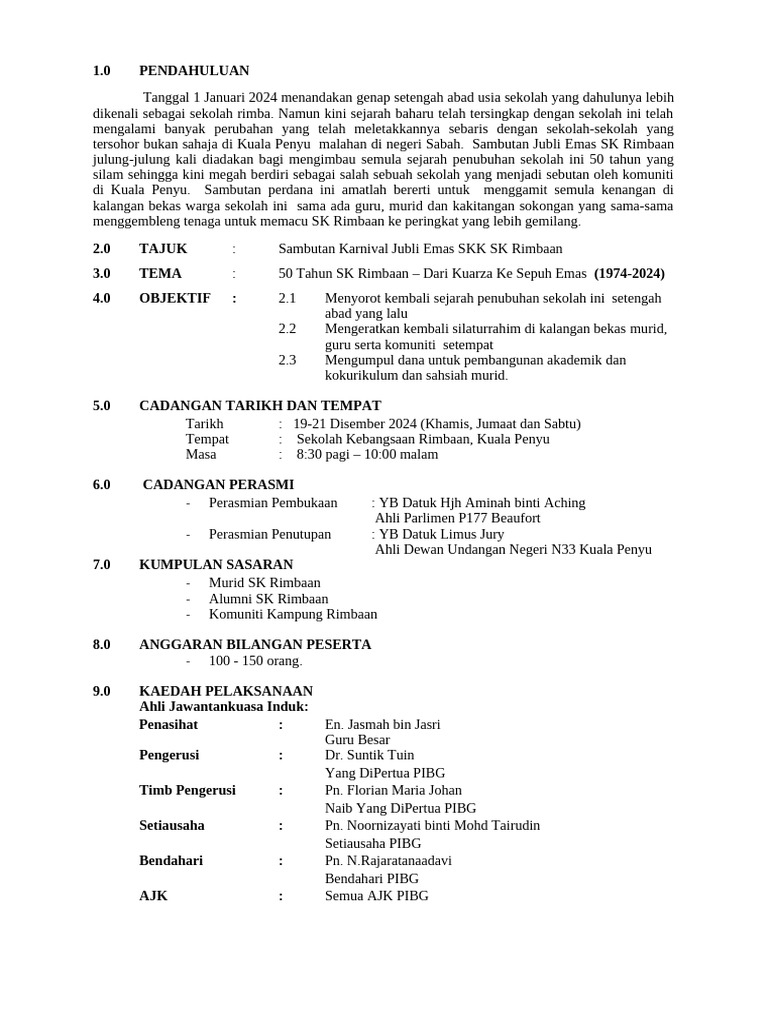 Kertas Kerja Jubli Emas | PDF