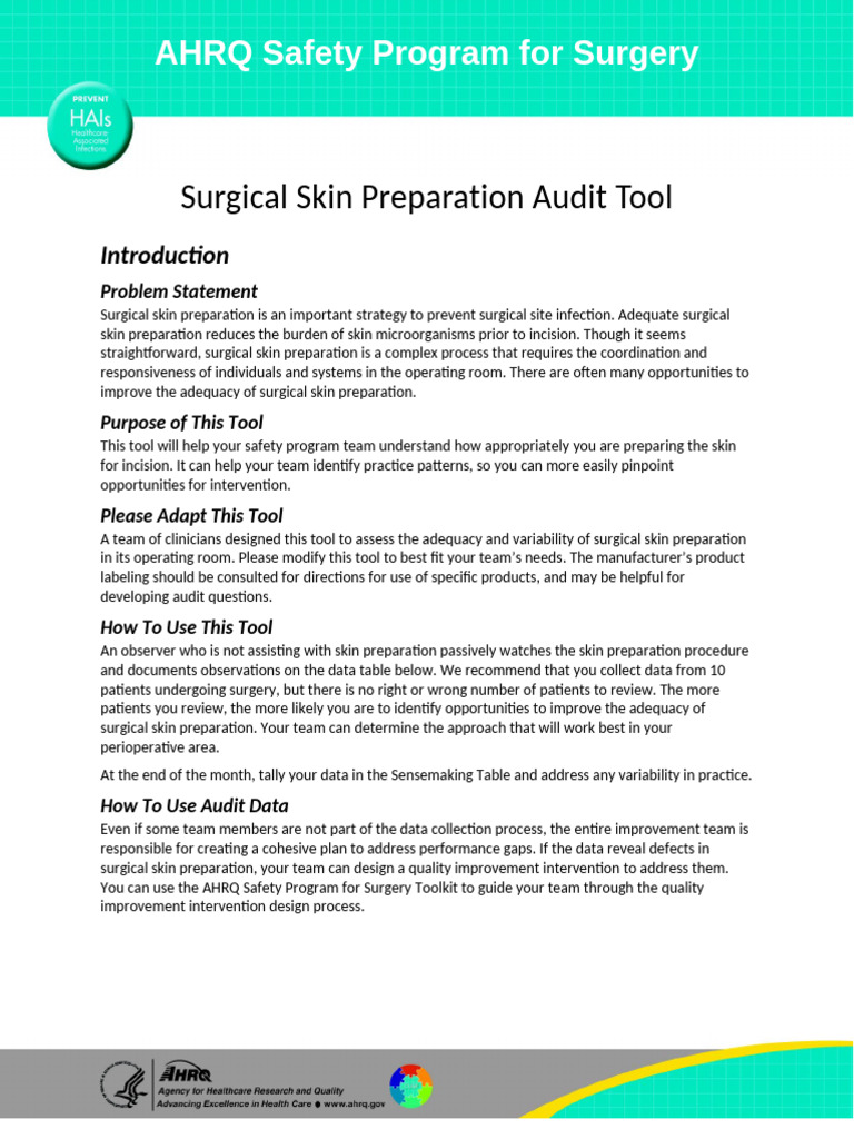 Surgical Skin Prep Audit Tool Guide | PDF | Surgery | Clinical Medicine