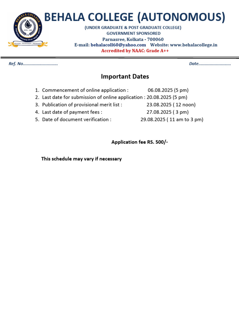 Important Dates | PDF