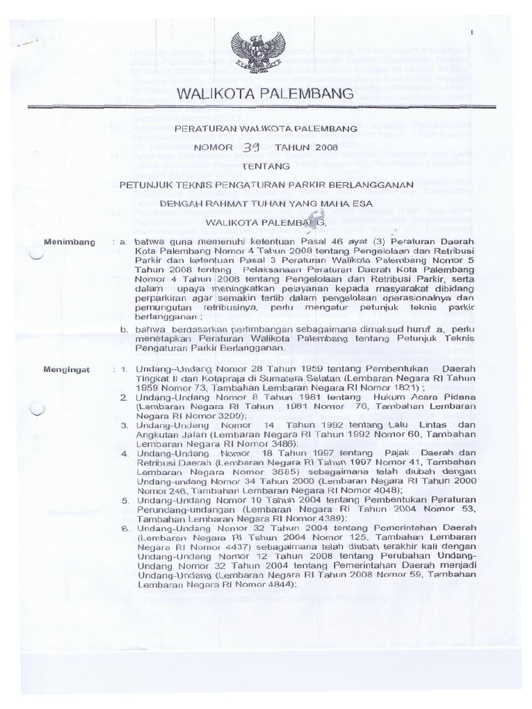 perwali palembang parkir berlangganan | PDF