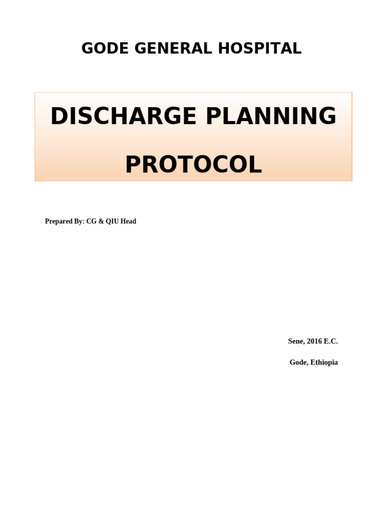 GGH Discharge Planing Protocol | PDF | Patient | Hospital