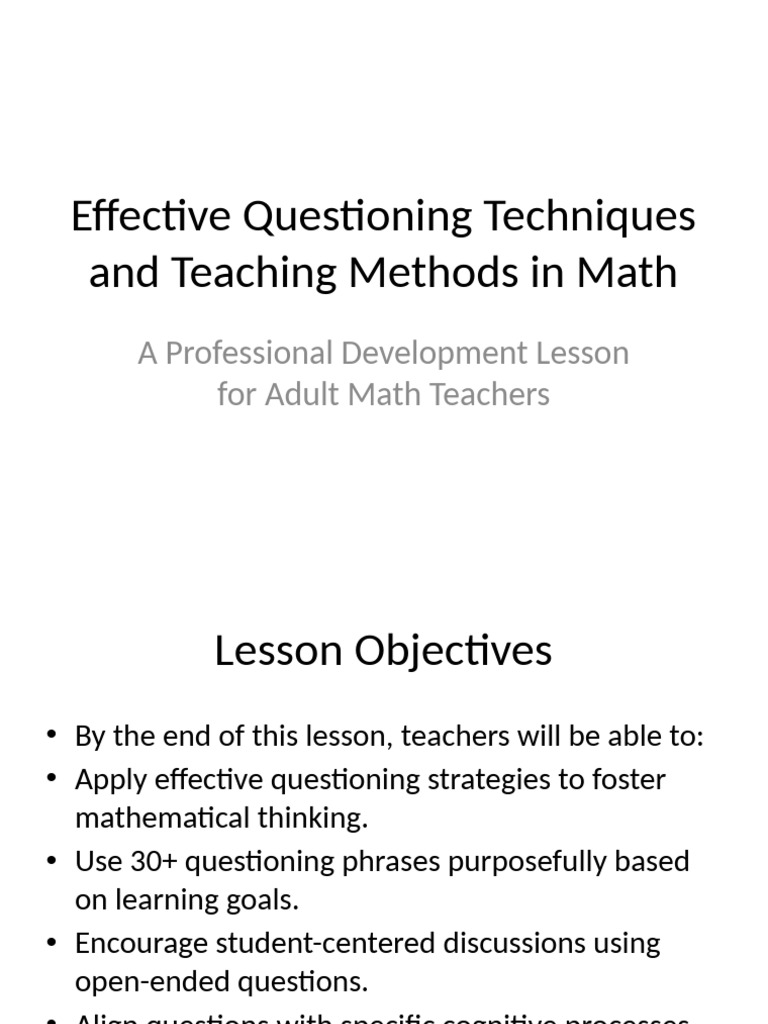 Effective Math Questioning Techniques | PDF | Teaching Method ...