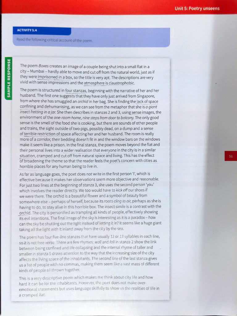 Unseen - Boxes Sample Response | PDF | Poetry