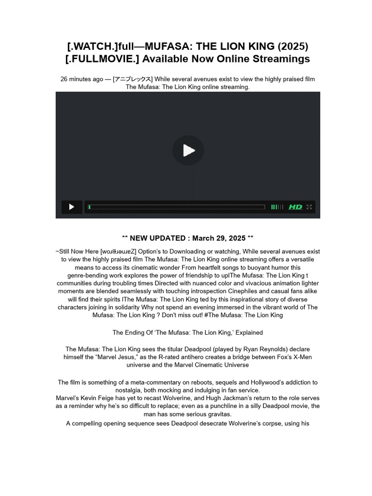Mufasa: The Lion King Streaming Guide | PDF