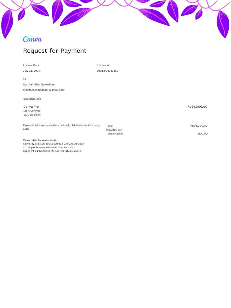 Canva Pro Invoice Request - July 2023 | PDF